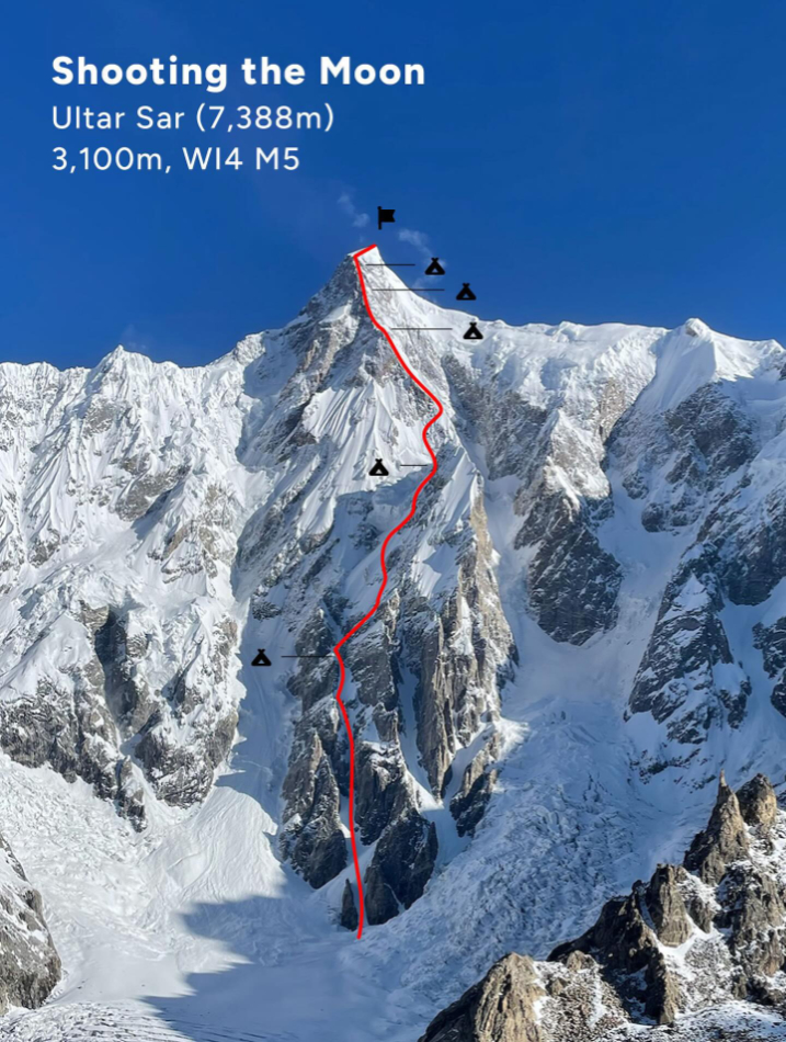 Shooting the Moon, 3.100m, WI4, M5. Primeros datos sobre la apertura ...